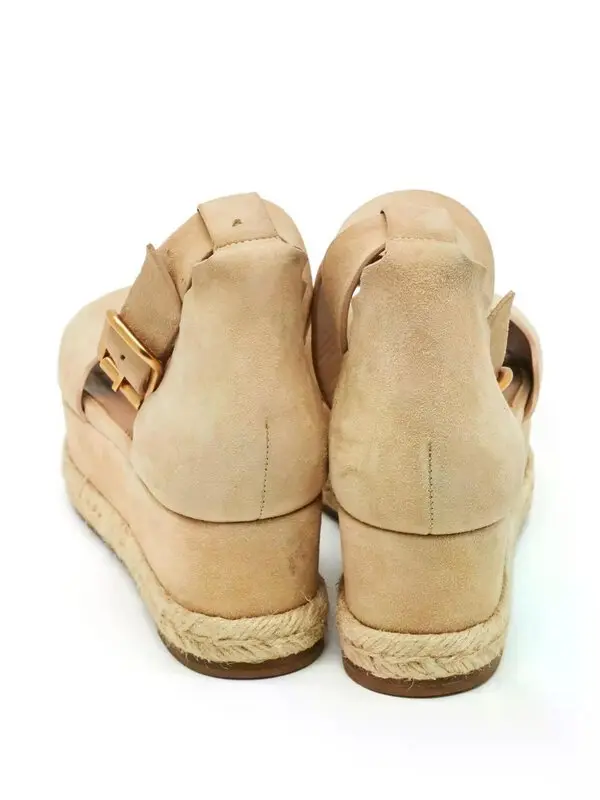 Chloé Beige Leather Suede Wedge Sandals