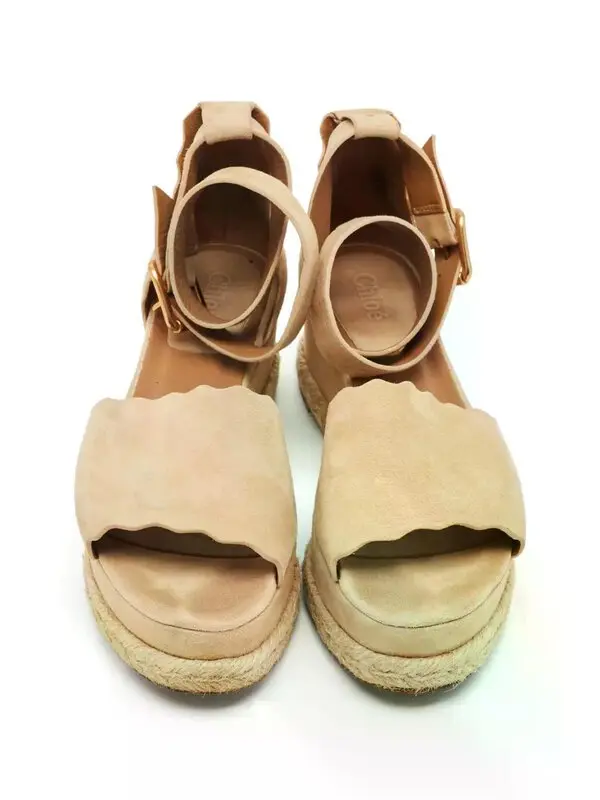 Chloé Beige Leather Suede Wedge Sandals