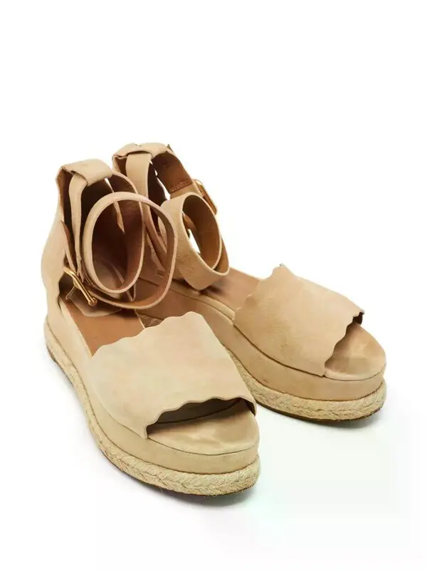 Chloé Beige Leather Suede Wedge Sandals