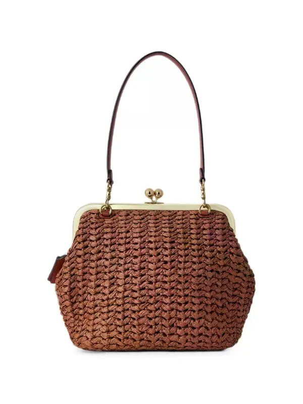 COACH Woven Construction Frame Clutch Bag - Brown