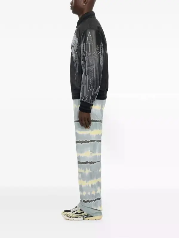 Off-White Varsity Jacket With Leather Sleeves And Skyline Embroidery