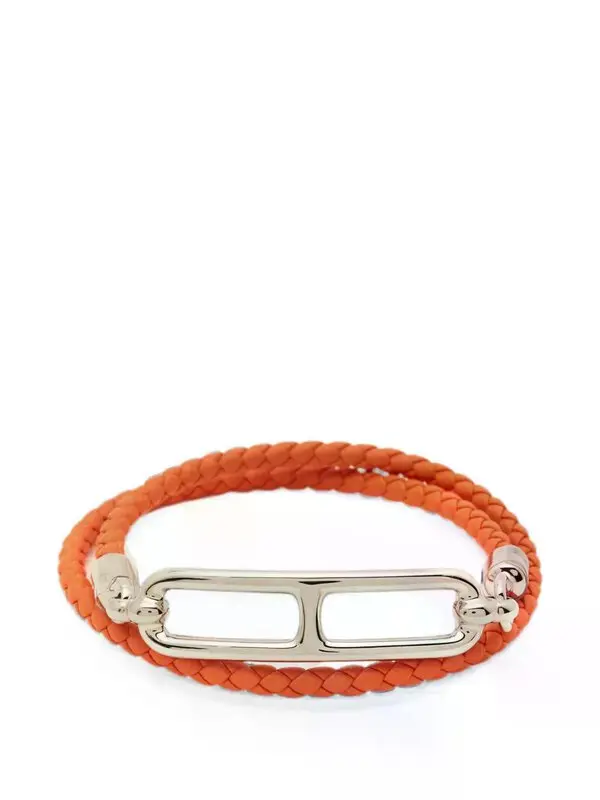 Hermès Roulis Braided Leather Bracelet With Signature Hardware - Silver