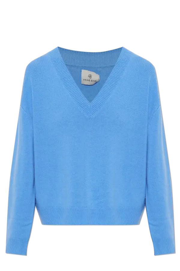 ANINE BING Lee" V-neck Cashmere Blend Sweater - Blue