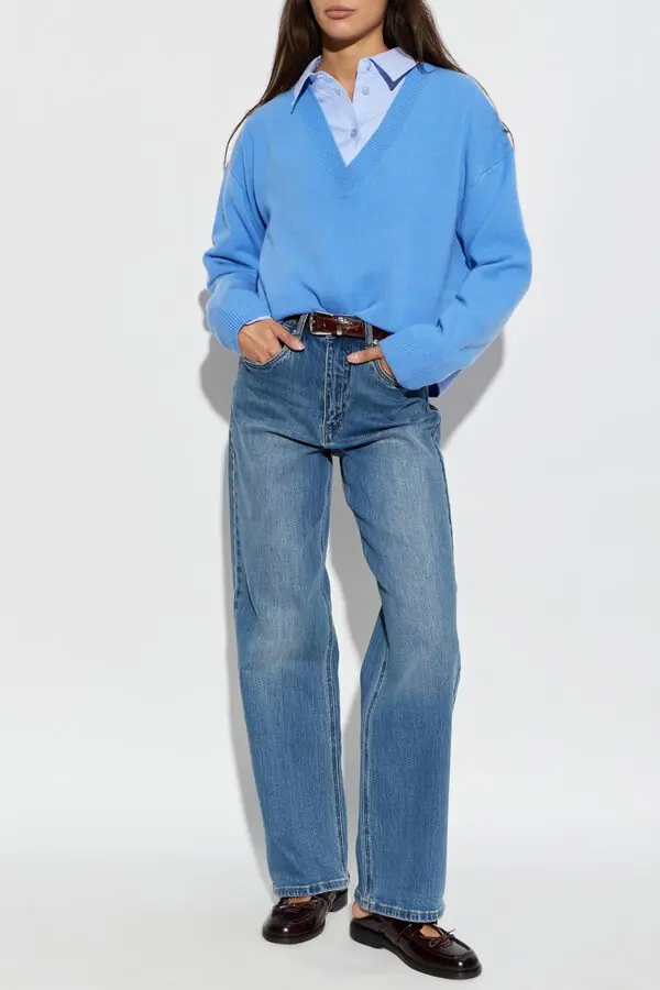 ANINE BING Lee" V-neck Cashmere Blend Sweater - Blue