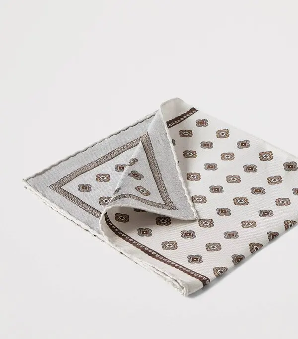 Brunello Cucinelli Silk Medallion Pocket Square