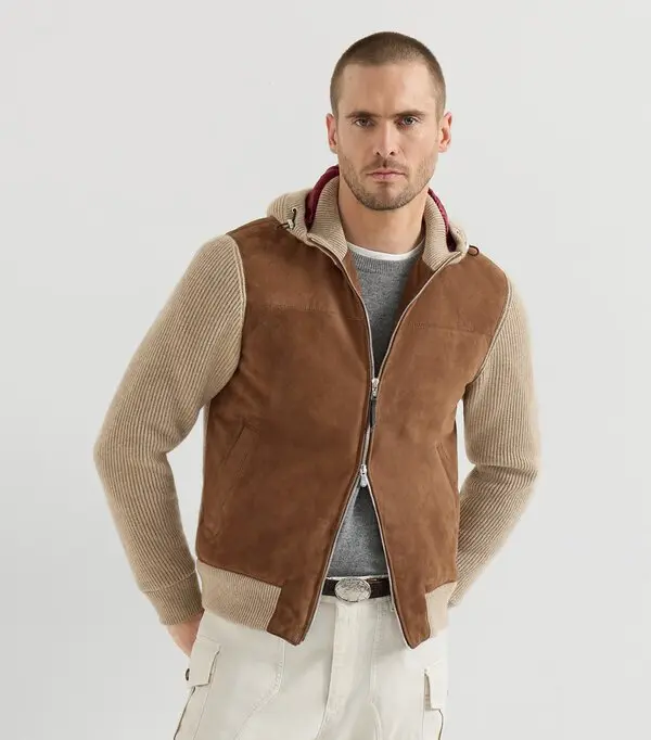 Brunello Cucinelli Ribbed Suede-panel Hooded Jacket