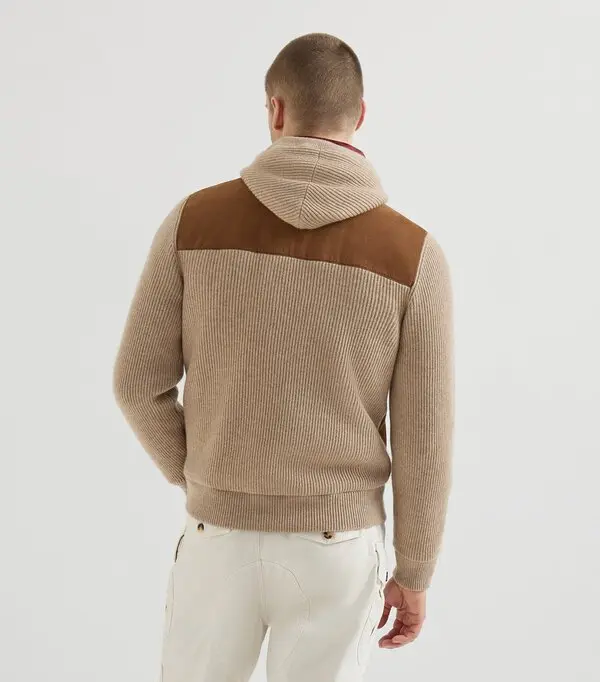 Brunello Cucinelli Ribbed Suede-panel Hooded Jacket