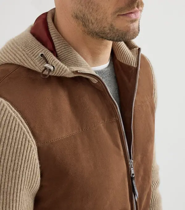 Brunello Cucinelli Ribbed Suede-panel Hooded Jacket