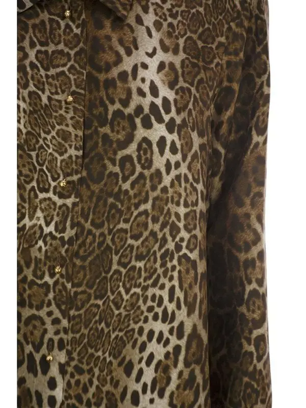 Max Mara Animal Print Long Sleeve Shirt With Belt