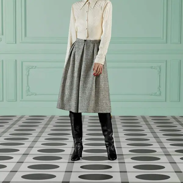 Gucci Prince Of Wales Check Houndstooth Pleated Skirt