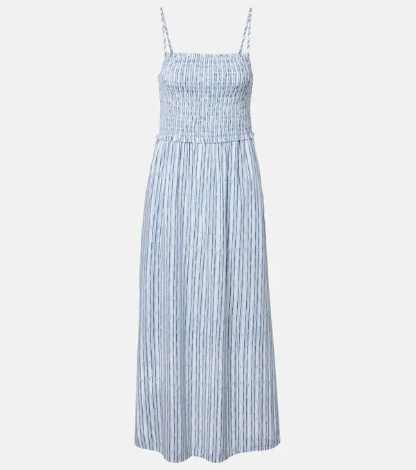Velvet By Graham & Spencer Senara Striped Cotton-blend Maxi Dress - Blue
