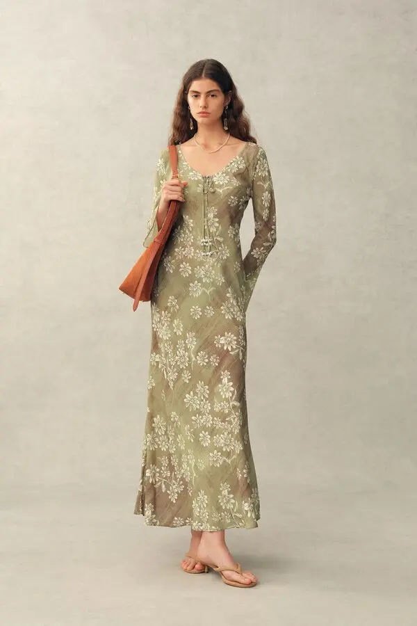 Fabrique Iris Handpainted Floral Viscose Maxi Dress - Multicolor
