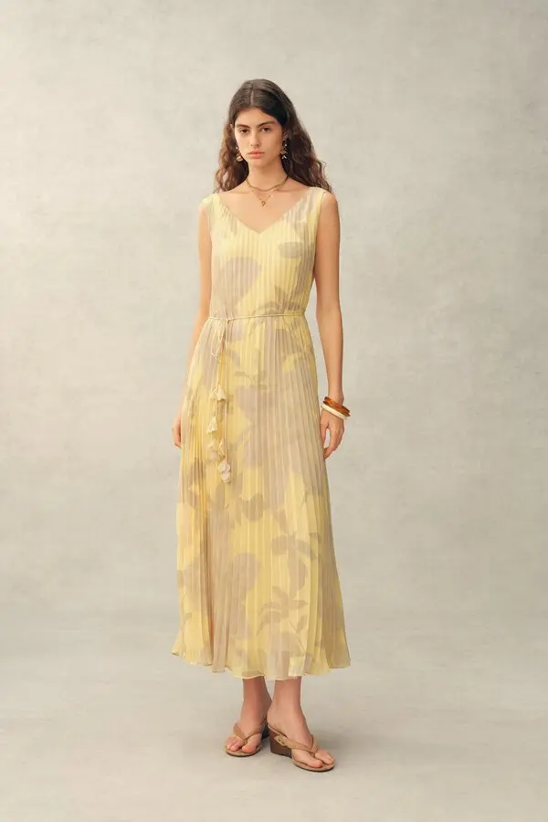 Fabrique Calista Handpainted Floral Chiffon Pleated Dress - Multicolor