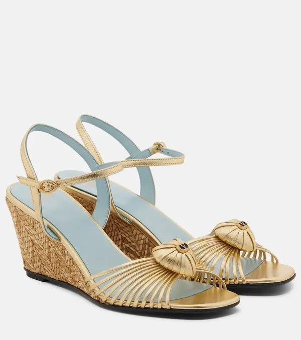 Valentino Garavani Cœur Royal Metallic Leather Wedge Sandals