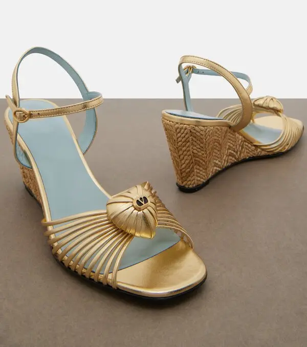 Valentino Garavani Cœur Royal Metallic Leather Wedge Sandals