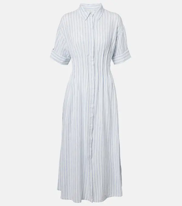 Velvet By Graham & Spencer Saron Striped Cotton And Linen Shirt Dress - Blue
