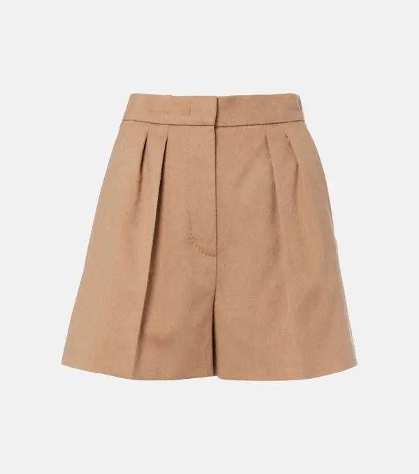 Max Mara Pleated Camel Hair Shorts - Beige