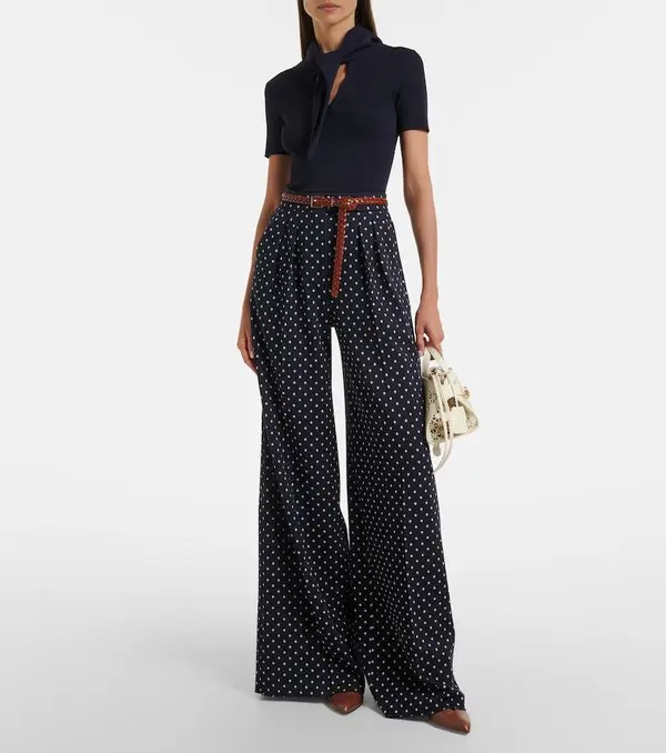 Max Mara Polka Dot Jersey Wide-leg Pants - Blue