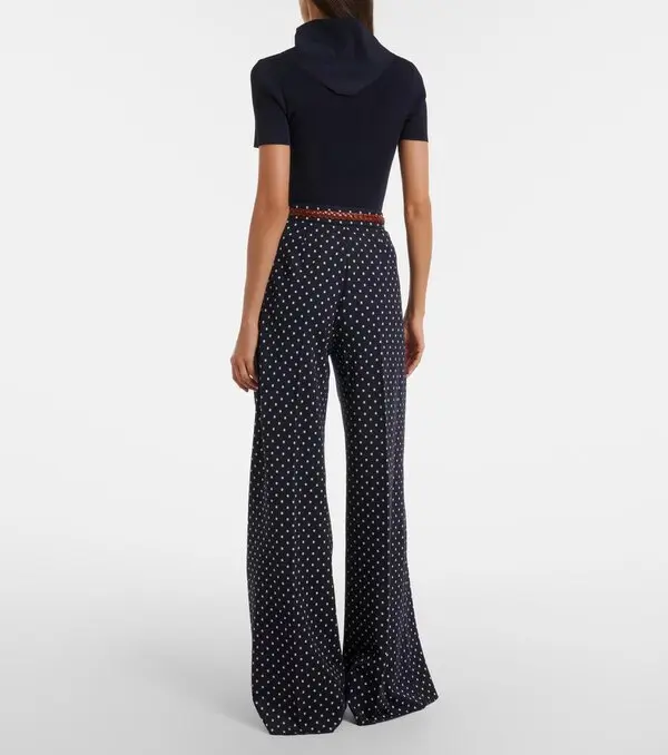 Max Mara Polka Dot Jersey Wide-leg Pants - Blue