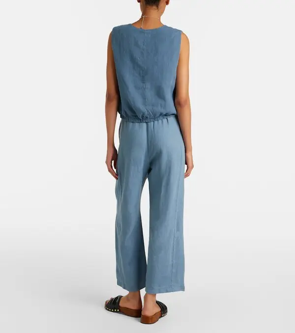 Velvet By Graham & Spencer Celine Linen Wide-leg Pants - Blue