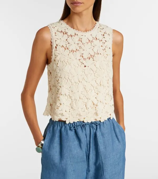 Velvet By Graham & Spencer Simona Guipure Lace Cotton-blend Tank Top