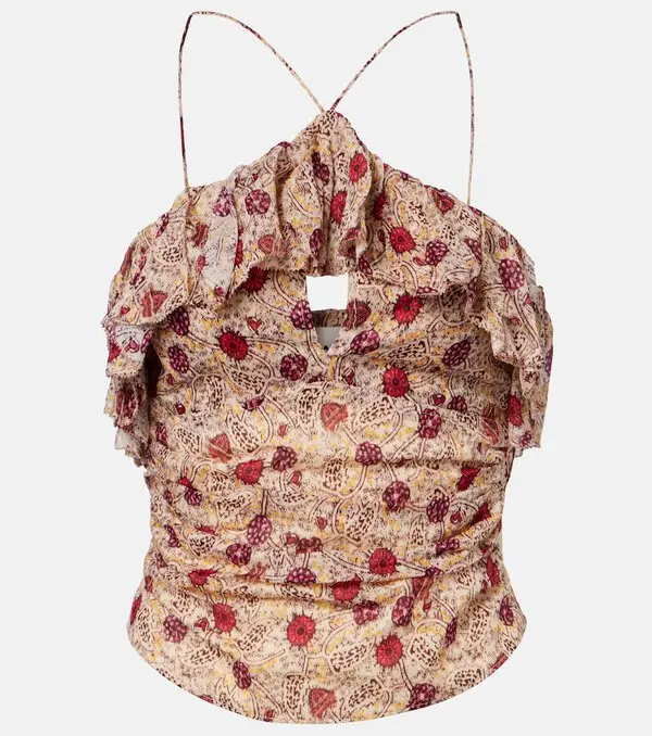 MARANT ETOILE Dijimia Printed Ruffled Cotton Top - Multicoloured
