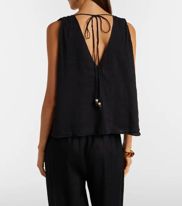Velvet By Graham & Spencer Renna Linen Top - Black