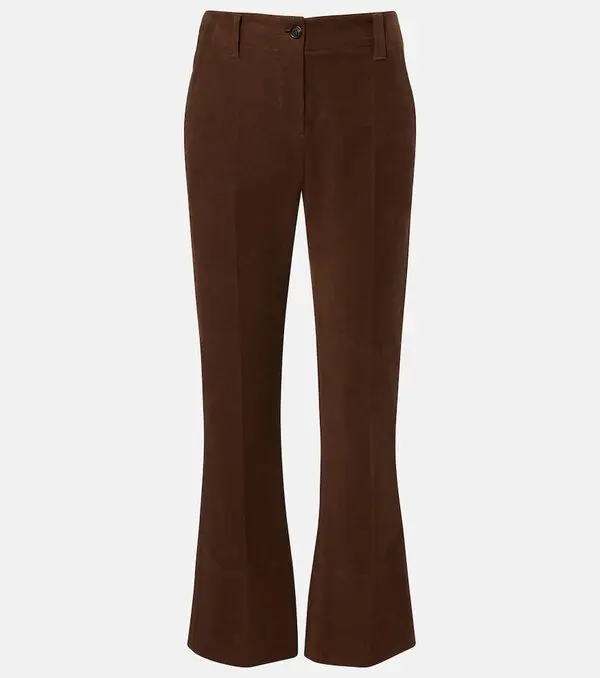Brunello Cucinelli Cropped Cotton Flared Pants - Brown