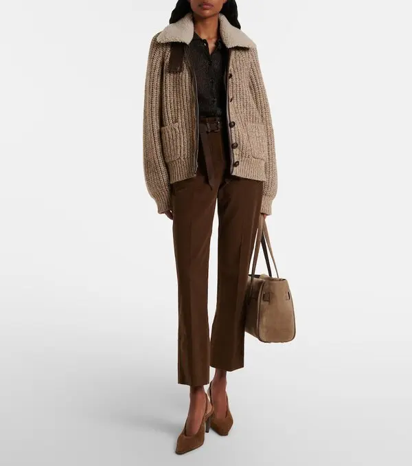 Brunello Cucinelli Cropped Cotton Flared Pants In Cacao