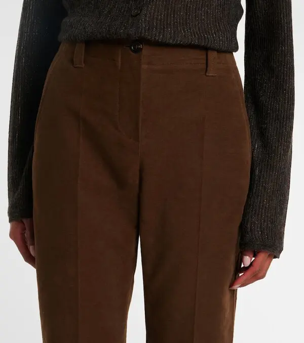 Brunello Cucinelli Cropped Cotton Flared Pants In Cacao