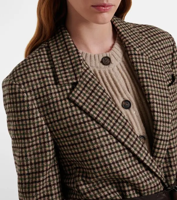 Brunello Cucinelli Belted Checked Wool And Alpaca-blend Jacket