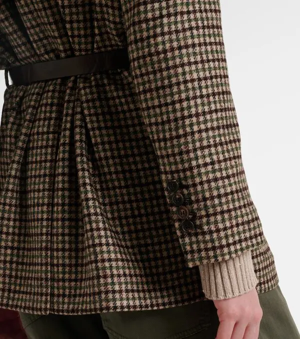 Brunello Cucinelli Belted Checked Wool And Alpaca-blend Jacket