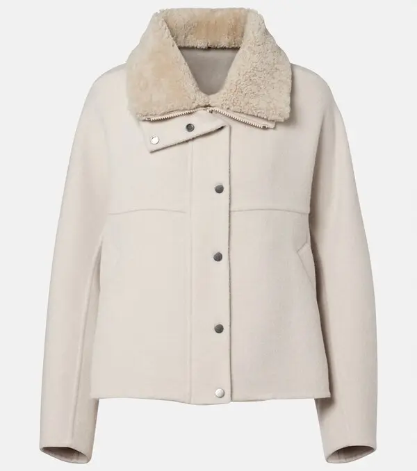 Brunello Cucinelli Shearling-trimmed Wool And Cashmere Jacket - Beige