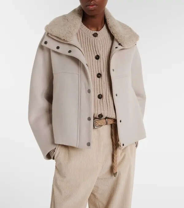 Brunello Cucinelli Shearling-trimmed Wool And Cashmere Jacket