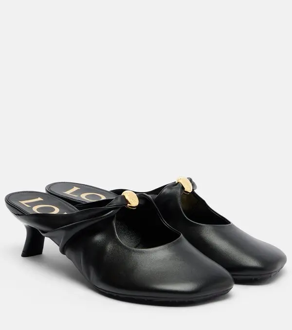 Loewe Pebble Soft Leather Mules - Black