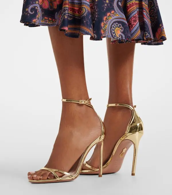 AQUAZZURA Metallic Leather Sandals With Buckle-fastening Ankle Strap