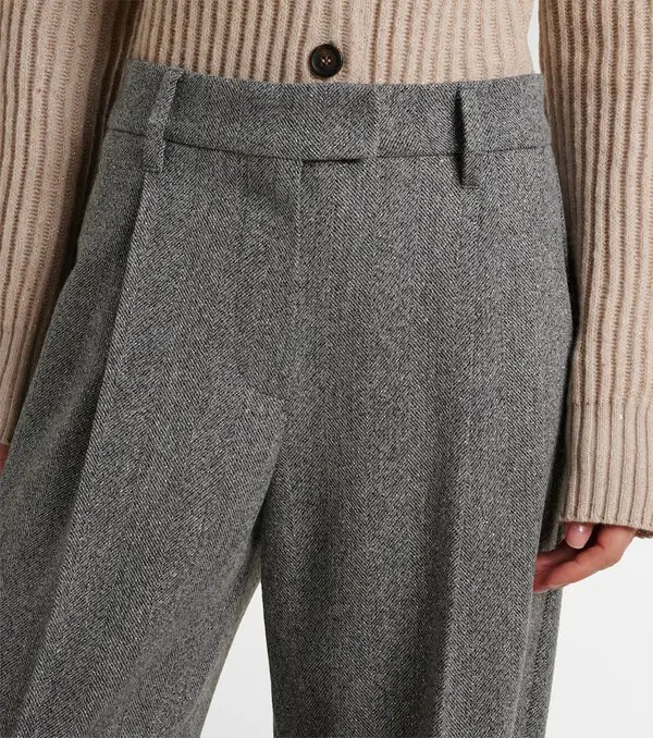 Brunello Cucinelli Monili Herringbone Wool-blend Wide-leg Pants