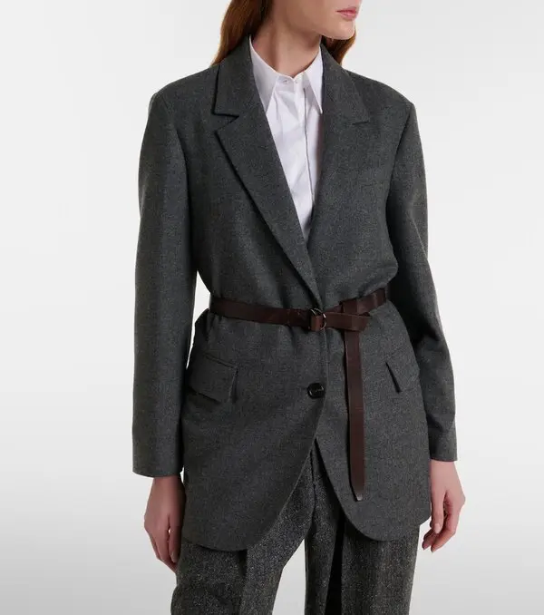 Brunello Cucinelli Belted Wool And Cashmere Blazer - Grey