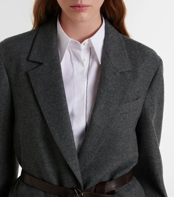 Brunello Cucinelli Belted Wool And Cashmere Blazer - Grey