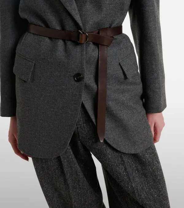 Brunello Cucinelli Belted Wool And Cashmere Blazer - Grey