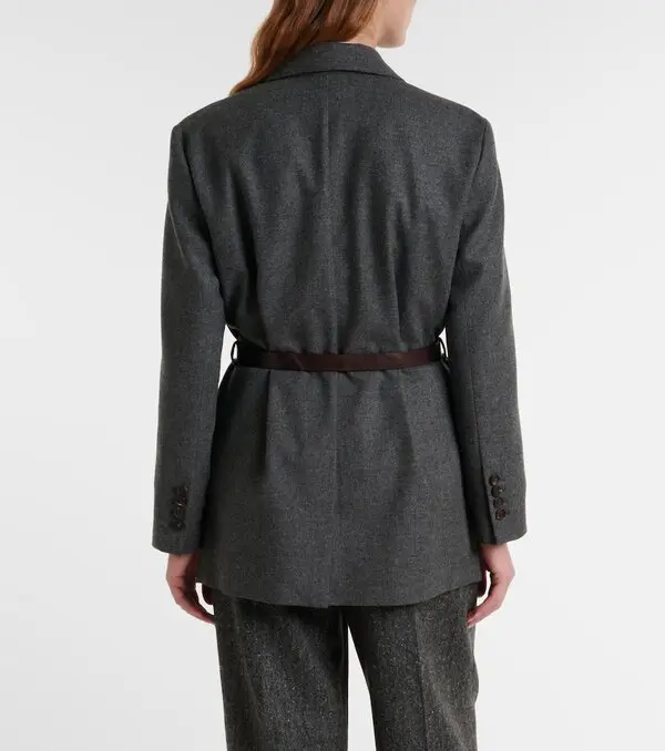 Brunello Cucinelli Belted Wool And Cashmere Blazer - Grey