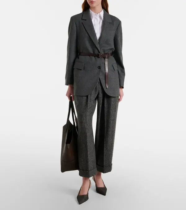 Brunello Cucinelli Belted Wool And Cashmere Blazer - Grey