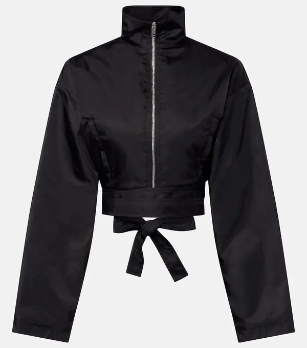 Alaïa Cropped Belted Taffeta Jacket - Black