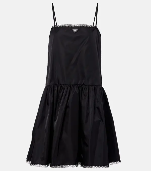 Prada Re-nylon Lace-trimmed Mini Dress - Black
