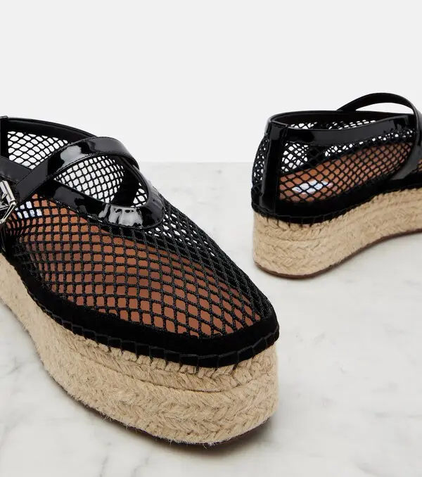 Alaïa Fishnet Espadrilles With Leather Trim