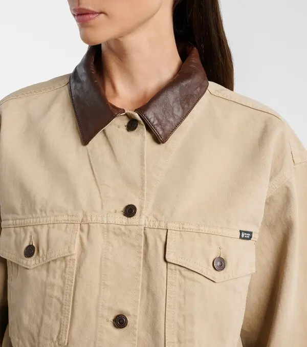 Prada Leather-trimmed Cropped Denim Jacket