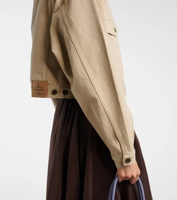 Prada Leather-trimmed Cropped Denim Jacket
