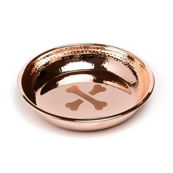 ANATOLIACRAFT Handcrafted Hammered Copper Cat Bowl, Paw Print Design - Gold