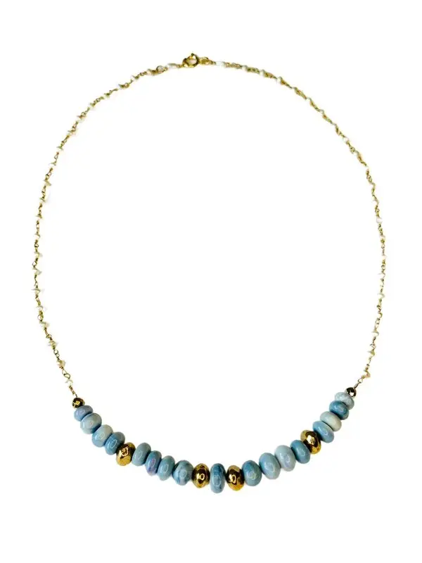 LEXI JEWELRY Opal Gemstone & Pearl Chain Necklace - Blue