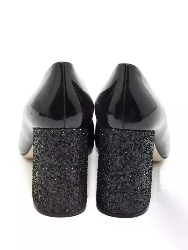 Miu Miu Patent Leather Glitter Embellished Pointed Toe Pumps